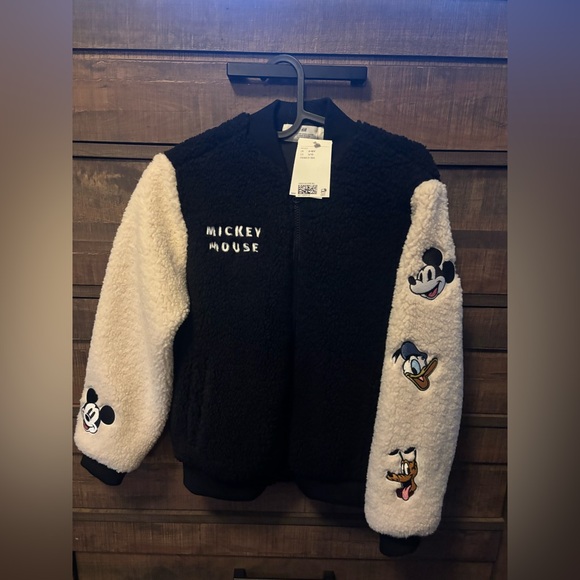 Jackets & Coats | Mickey Mouse Black And Cream Fleece Jacket | Poshmark